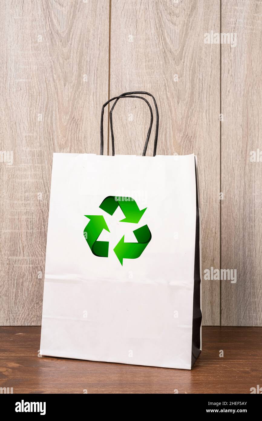 a reusable and recyclable paper bag on the table Stock Photo - Alamy
