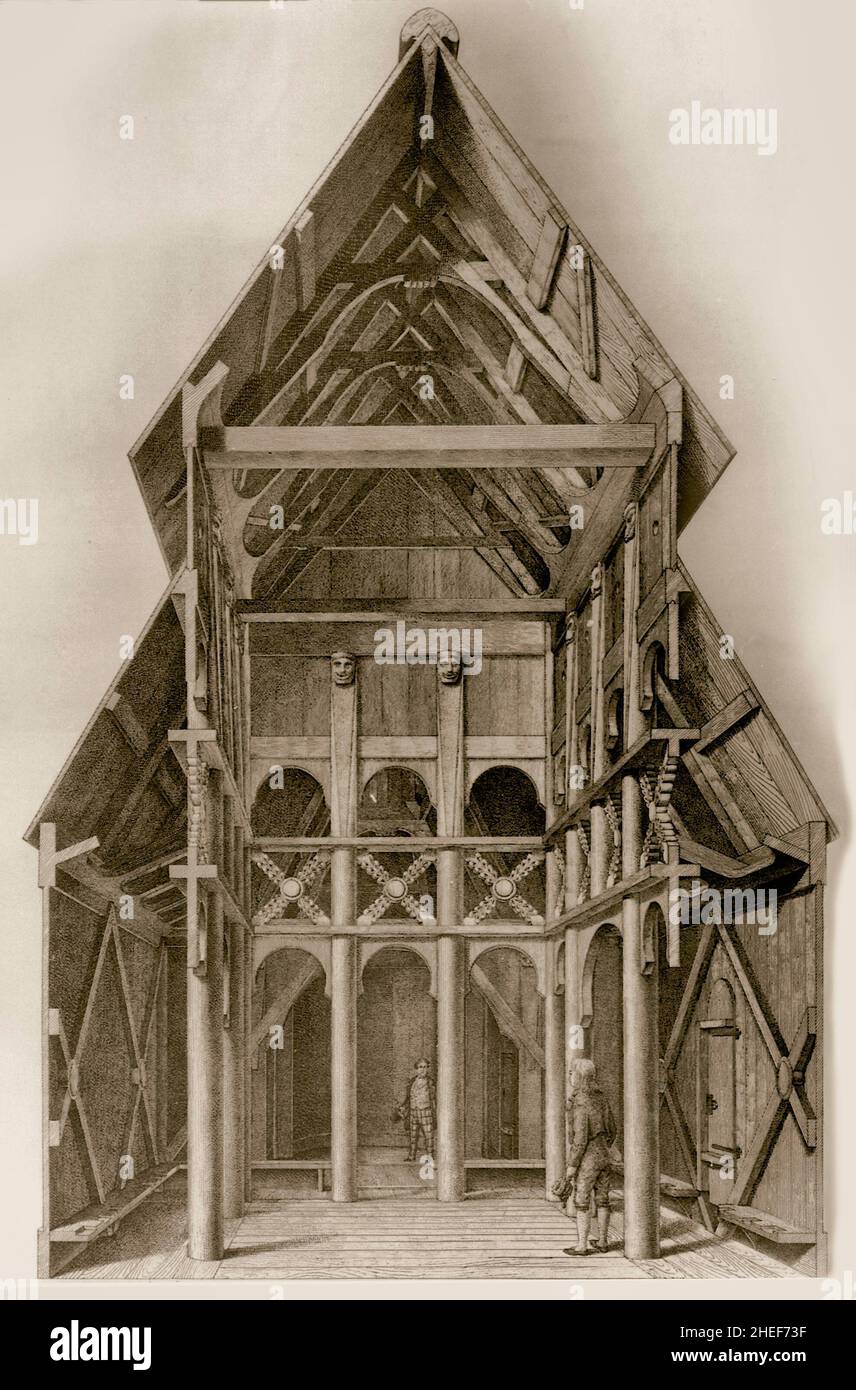 Drawing of Borgund stave church by G. A. Bull - Norway Stock Photo - Alamy