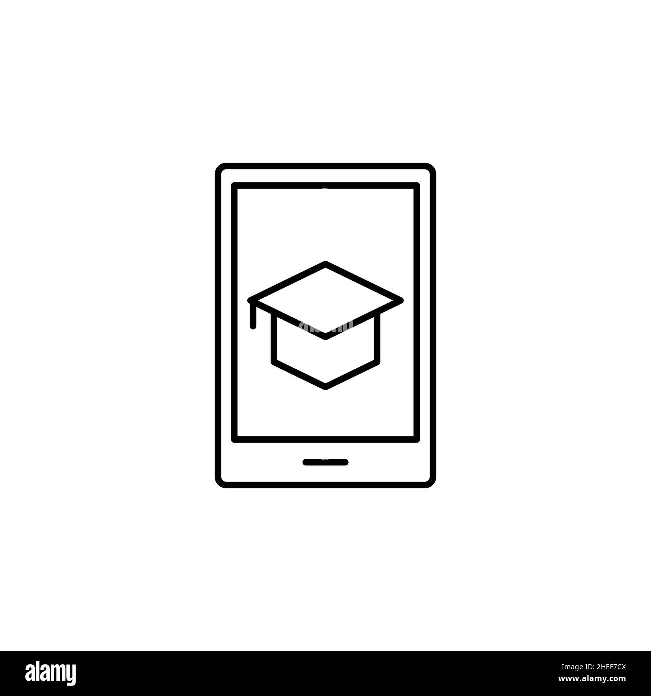 Grey Graduation cap on screen smartphone icon isolated on white ...