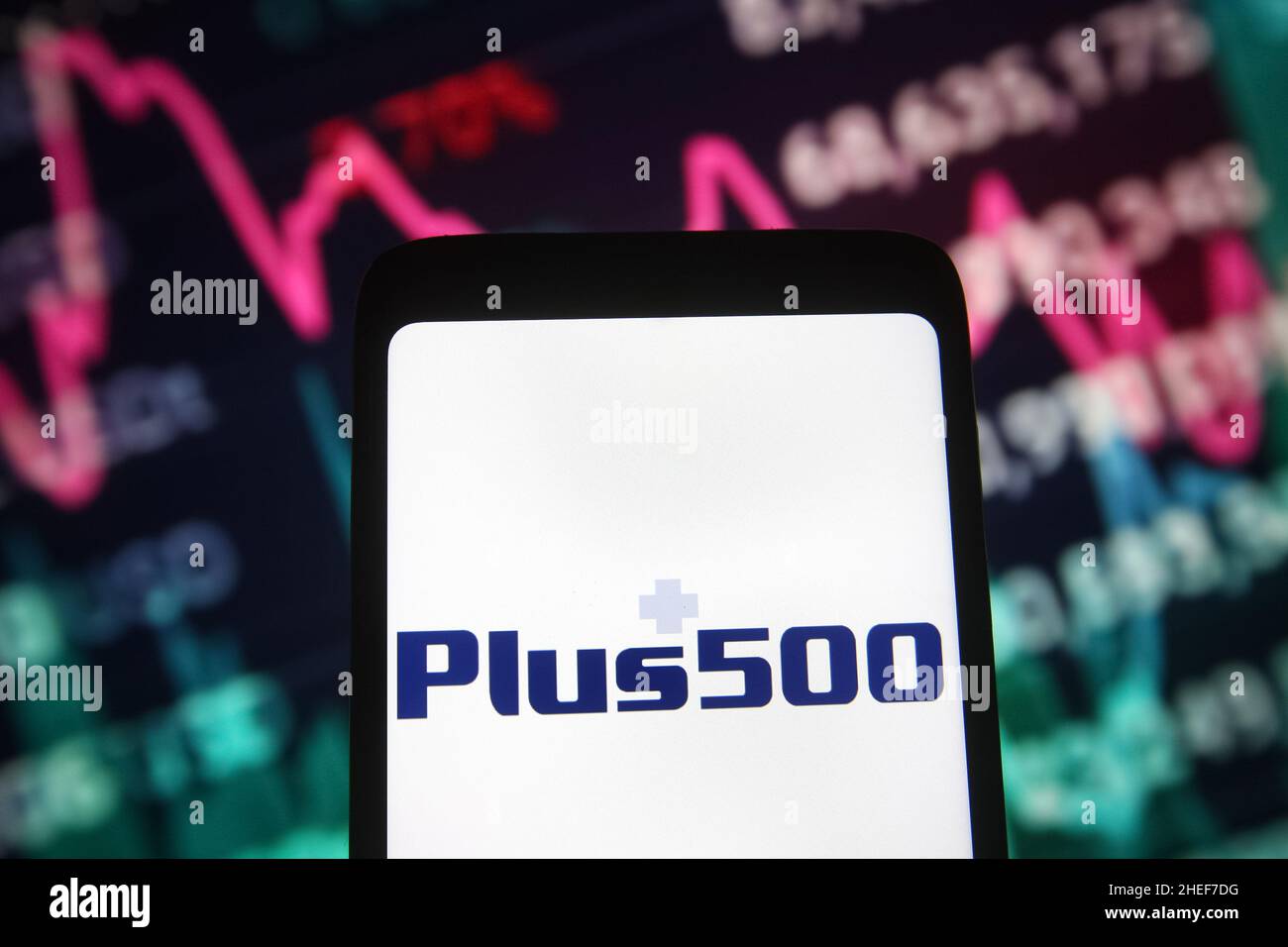 In this photo illustration, a Plus500 logo of a global fintech company ...
