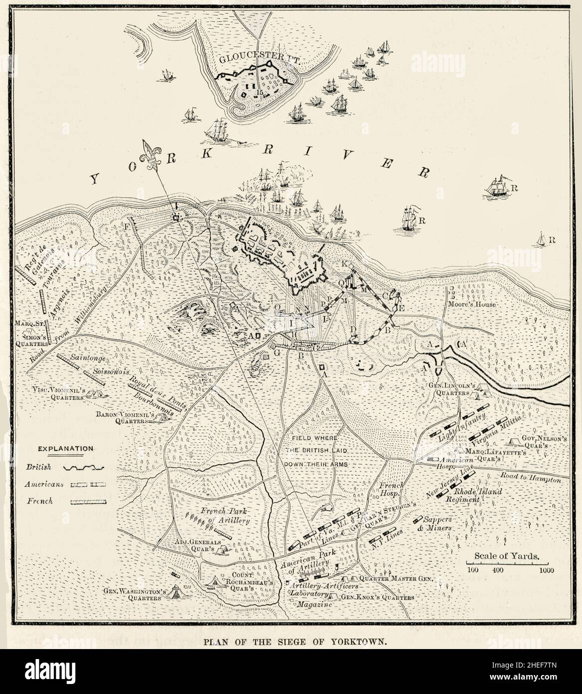 Plan of the Siege of Yorktown during the American Revolution, 1781 ...