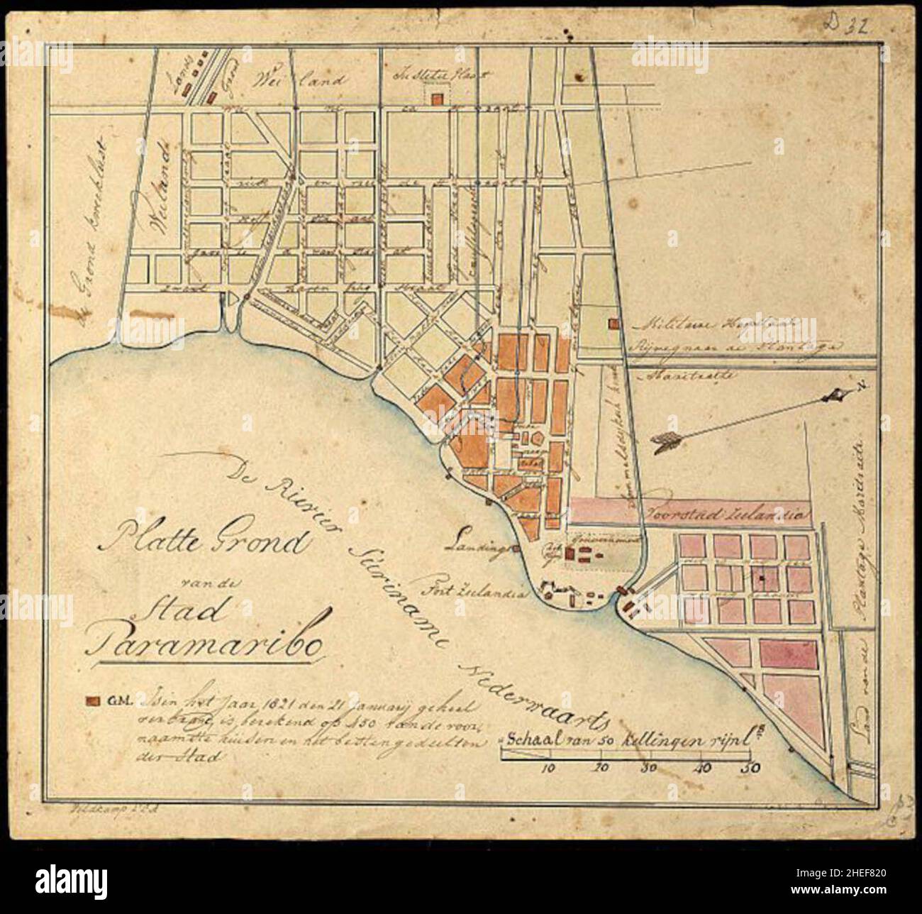 Map of the city of Paramaribo (1821 Stock Photo - Alamy