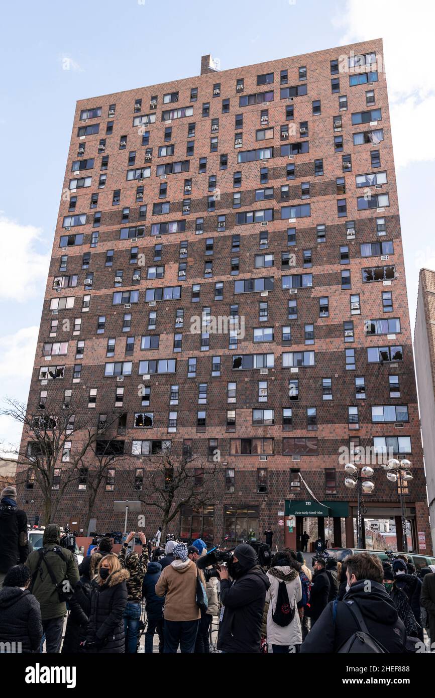 New York, NY - January 10, 2022: View of the devastated building and ...