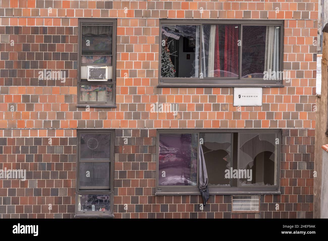 New York, NY - January 10, 2022: View of the devastated building and ...