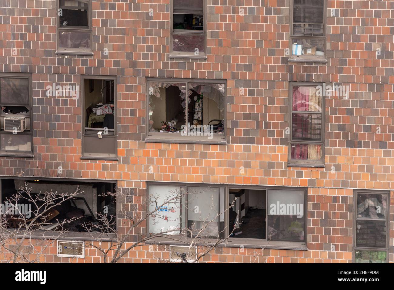 New York, NY - January 10, 2022: View of the devastated building and ...