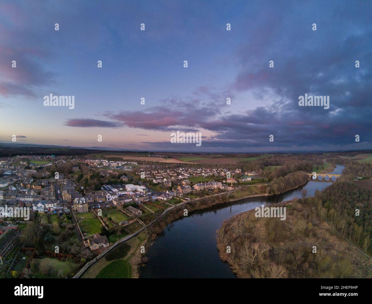 Aerial view of Coldstream beside the River Tweed on the Scottish Border ...