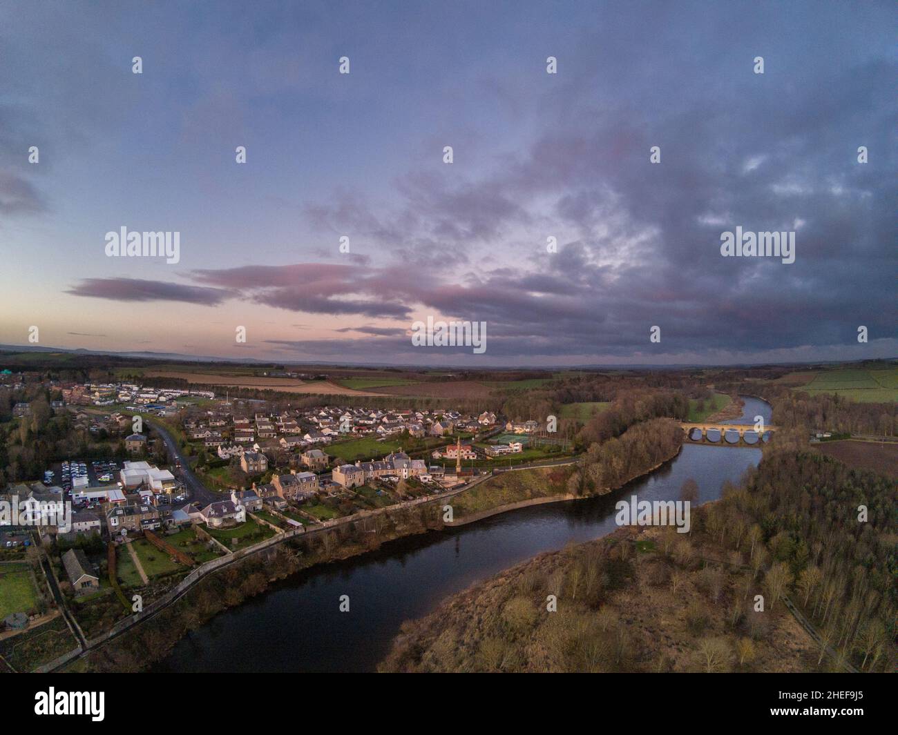 Aerial view of Coldstream beside the River Tweed on the Scottish Border ...