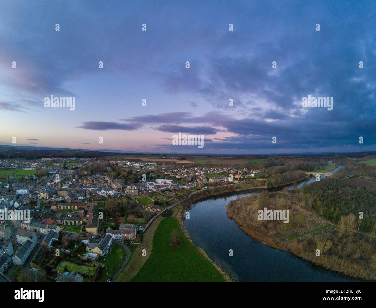 Aerial view of Coldstream beside the River Tweed on the Scottish Border ...