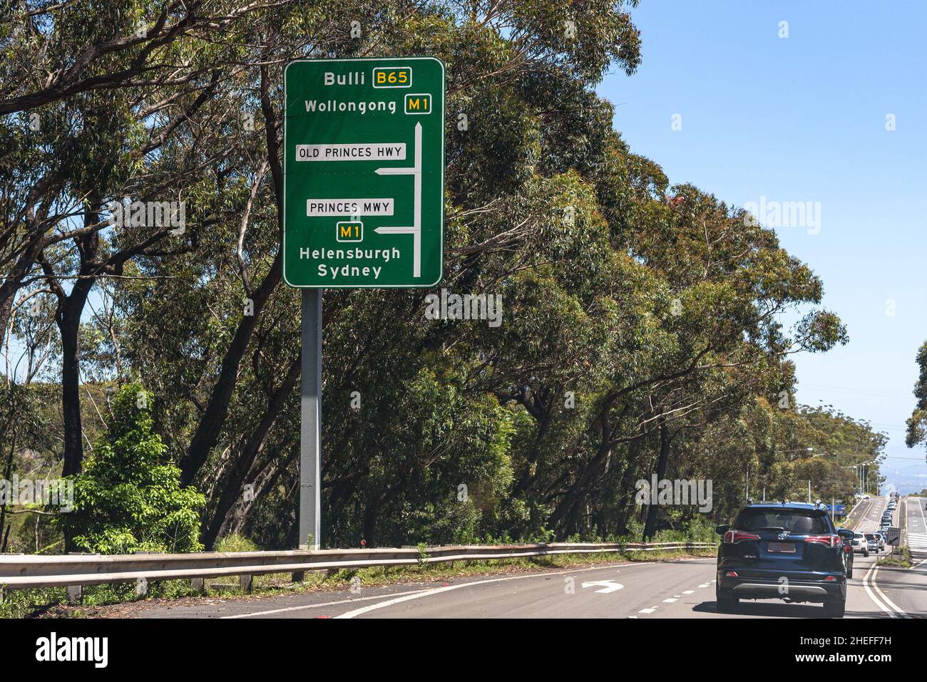 A road sign on the B65 Appin Road approaching Bulli and the M1 Princes ...