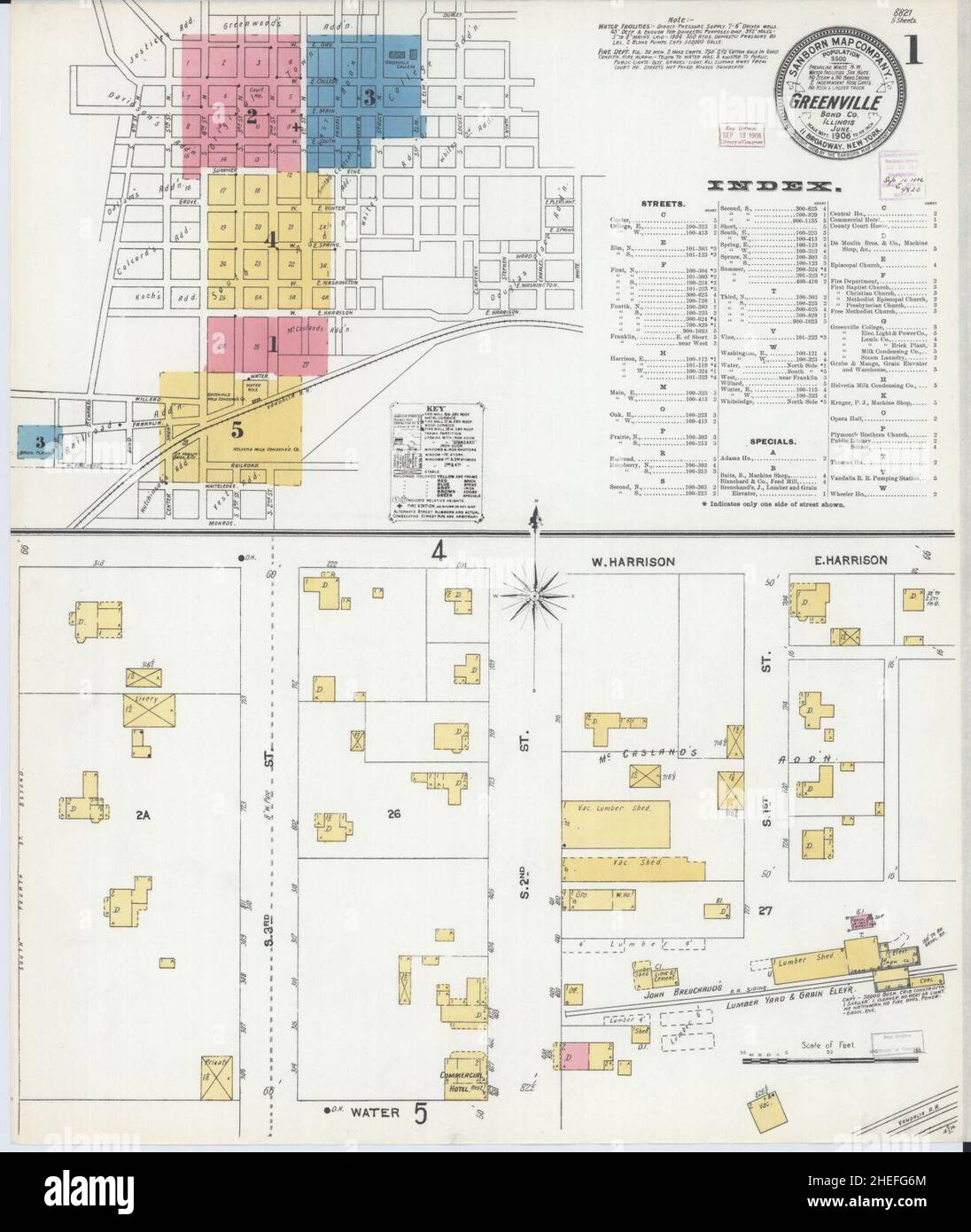 Sanborn Fire Insurance Map from Greenville, Bond County, Illinois Stock ...