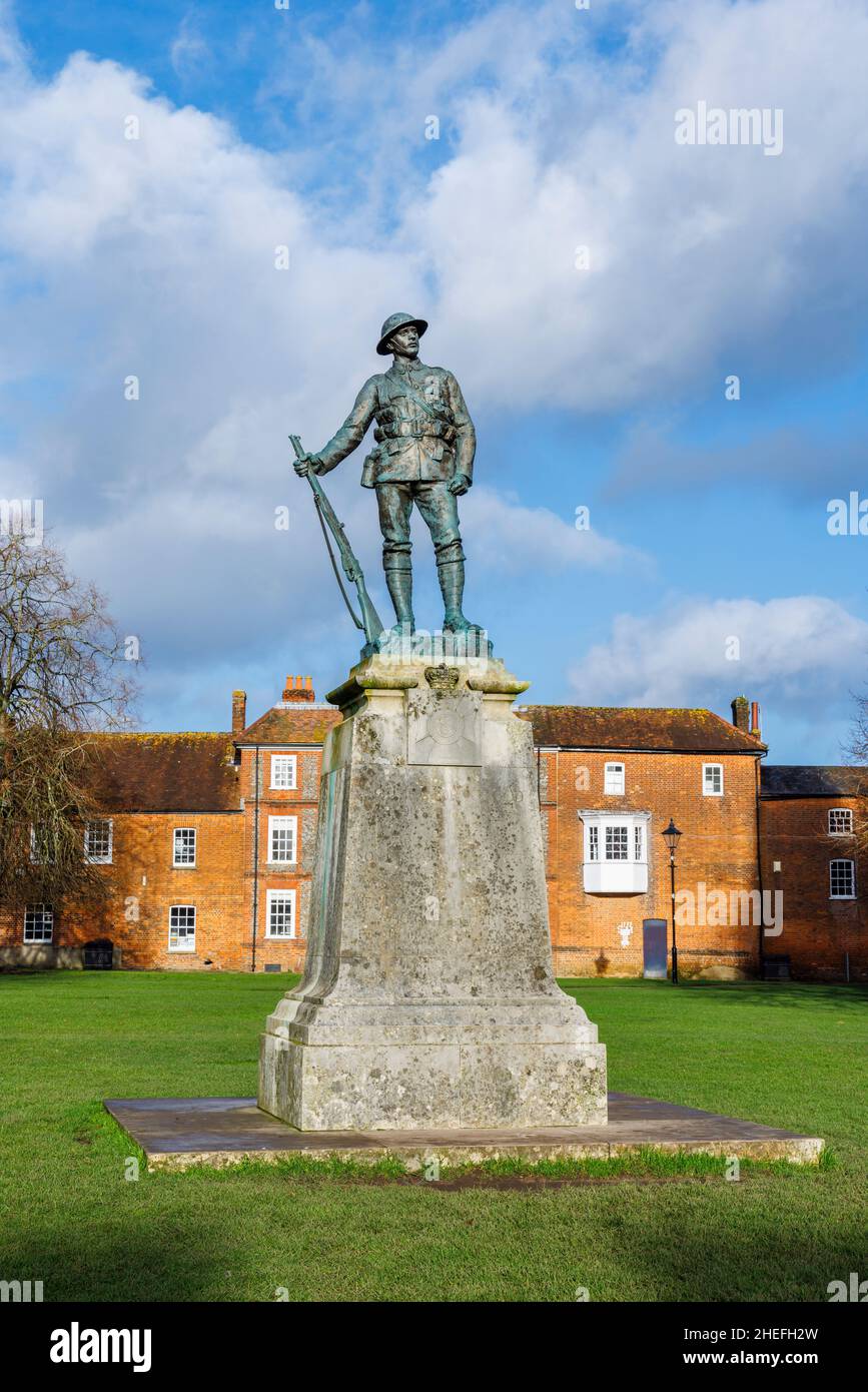 Commemorative memorial bronze statue of a rifleman of The King's Royal ...