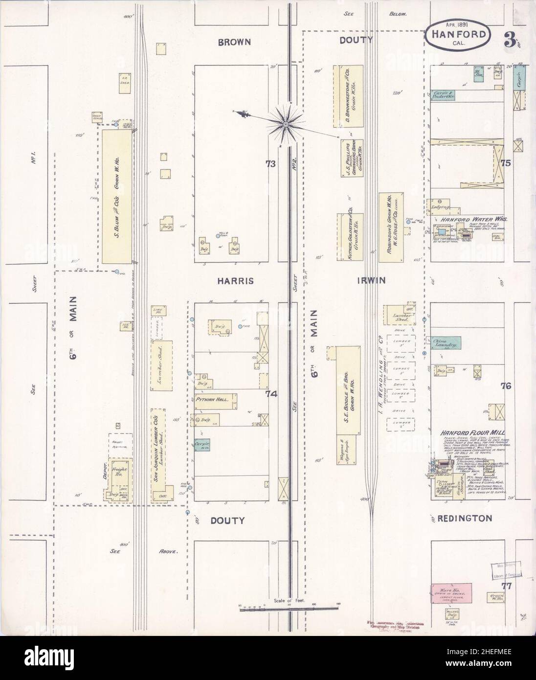 Sanborn Fire Insurance Map from Hanford, Kings County, California Stock ...