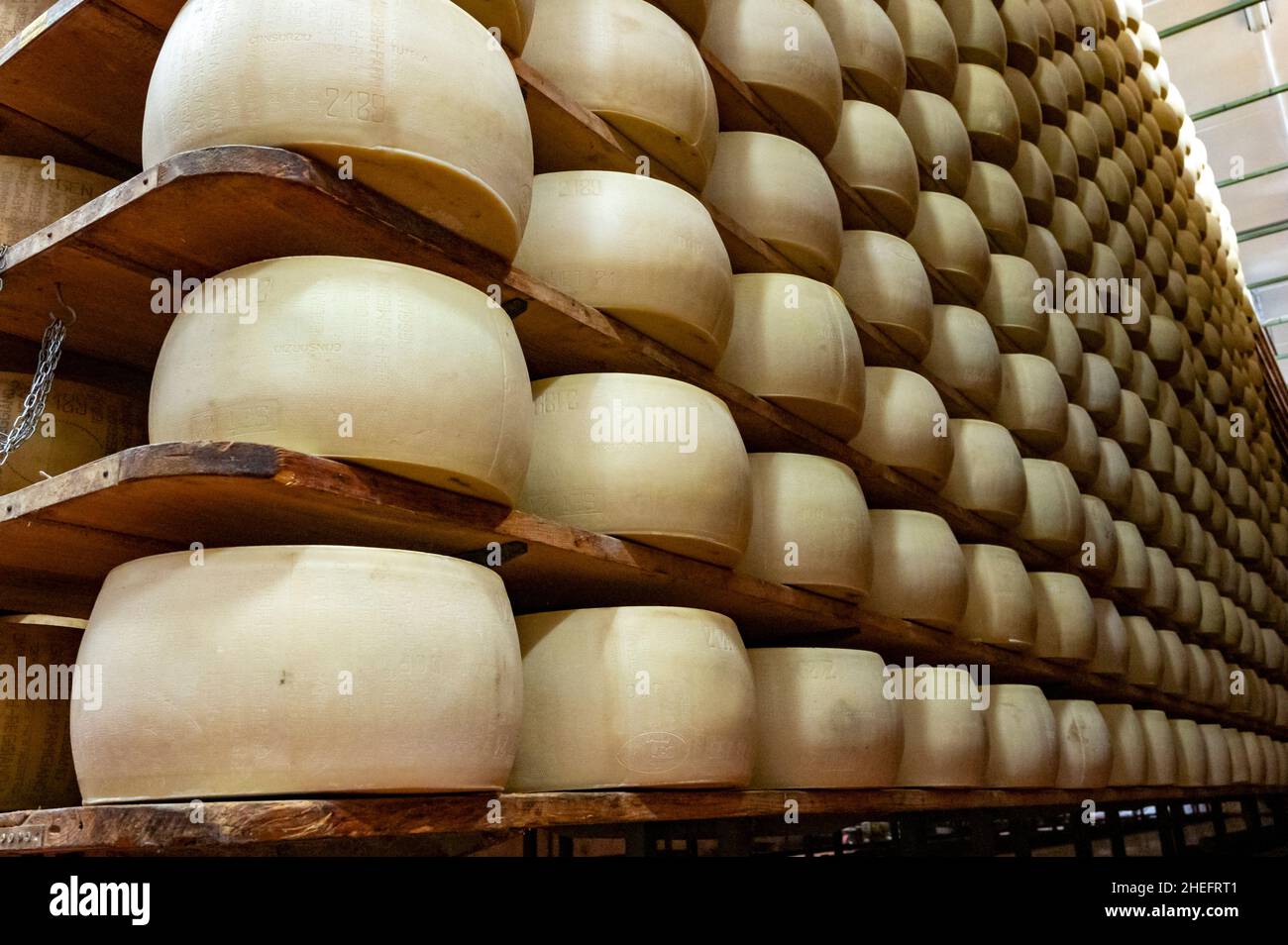 Process of making parmigiano-reggiano parmesan hard cheese on small ...