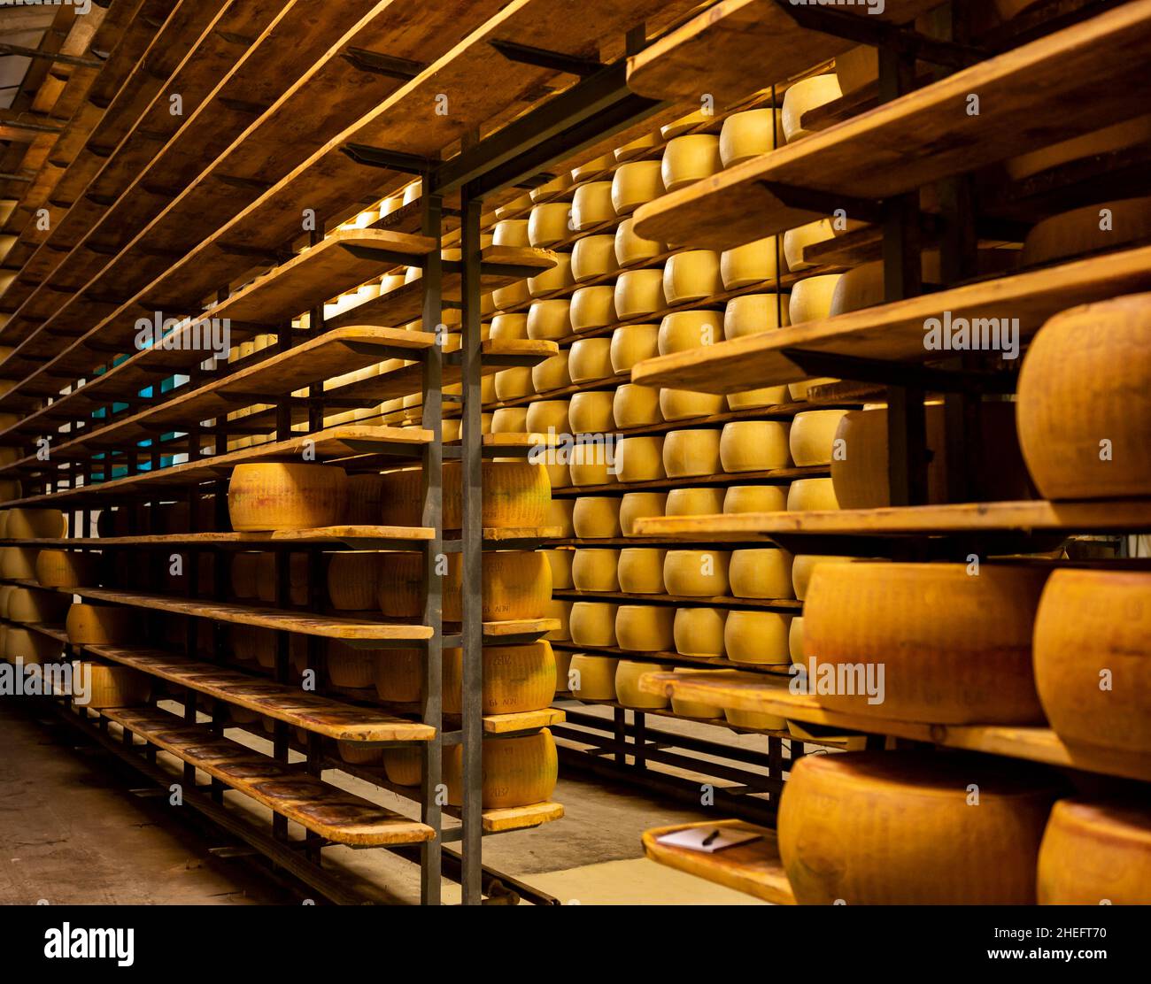 Process of making parmigiano-reggiano parmesan hard cheese on small ...