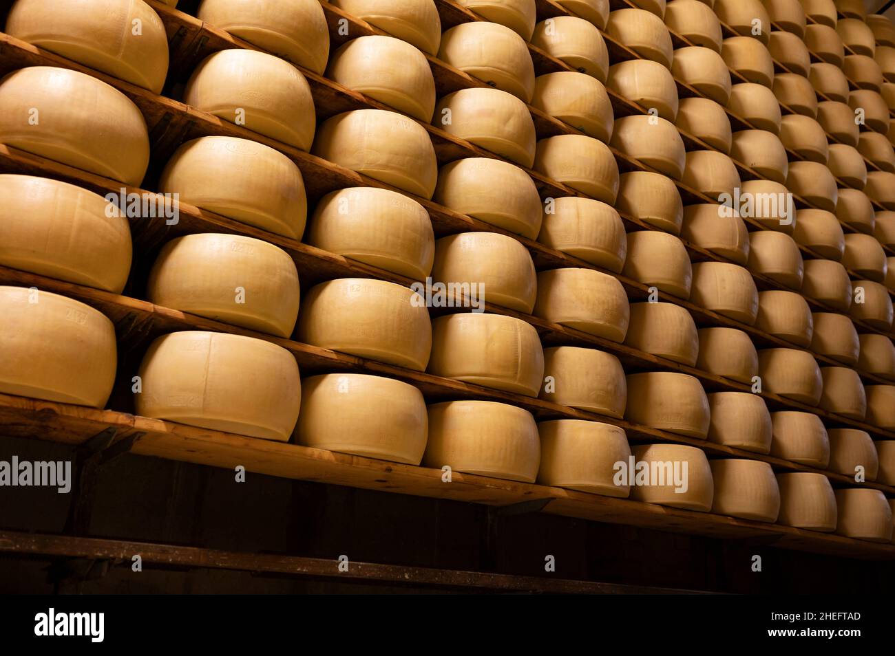 Process of making parmigiano-reggiano parmesan hard cheese on small ...