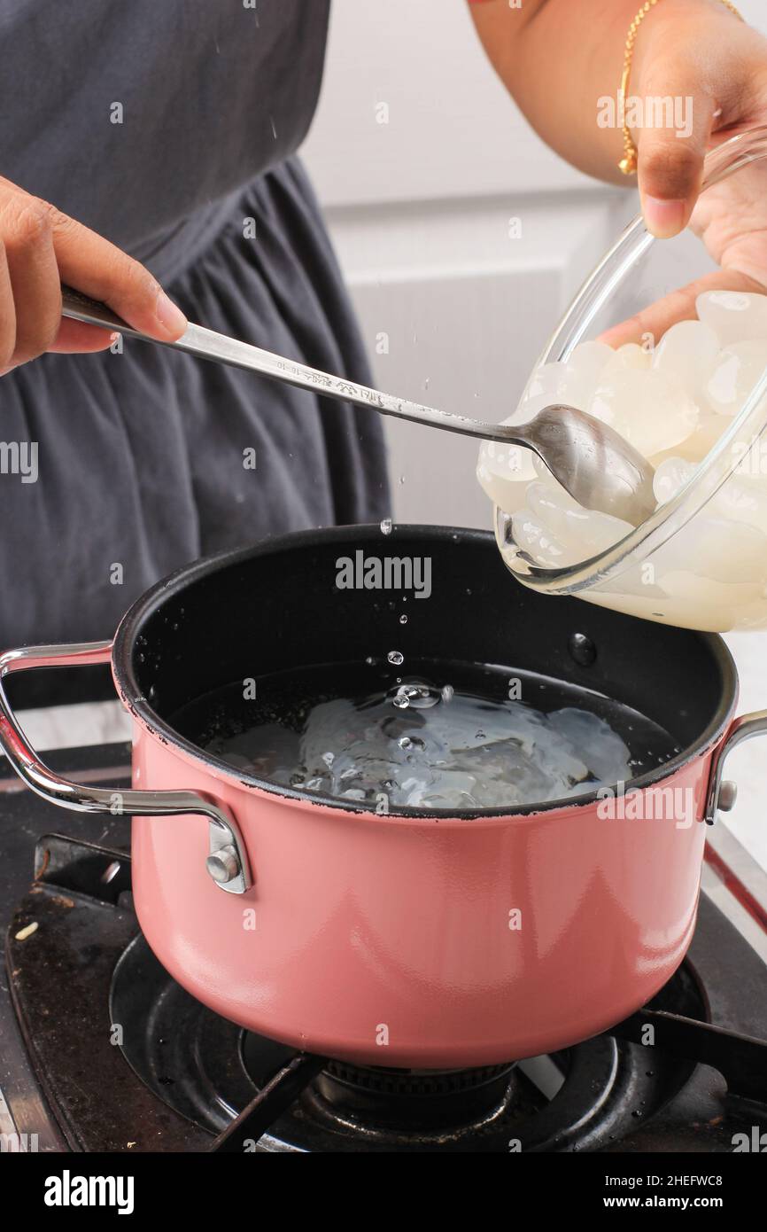 Put Sugar Palm Fruit (Kolang Kaling or Cangkaleng) on a Boiling Water ...