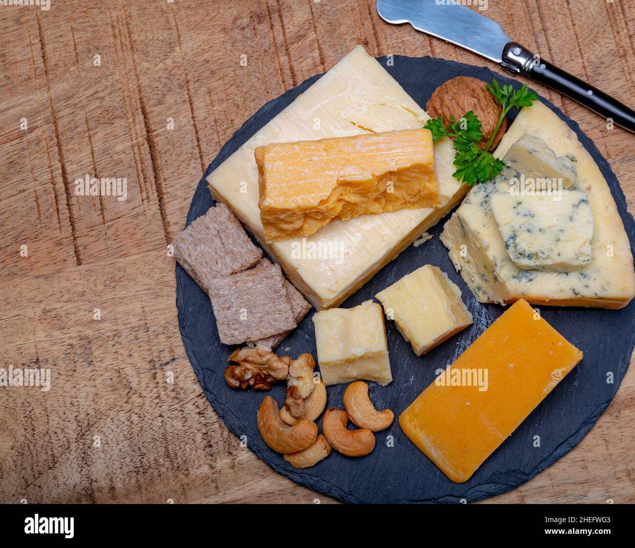 British cheeses collection, blue Stilton, Scottish coloured and English ...