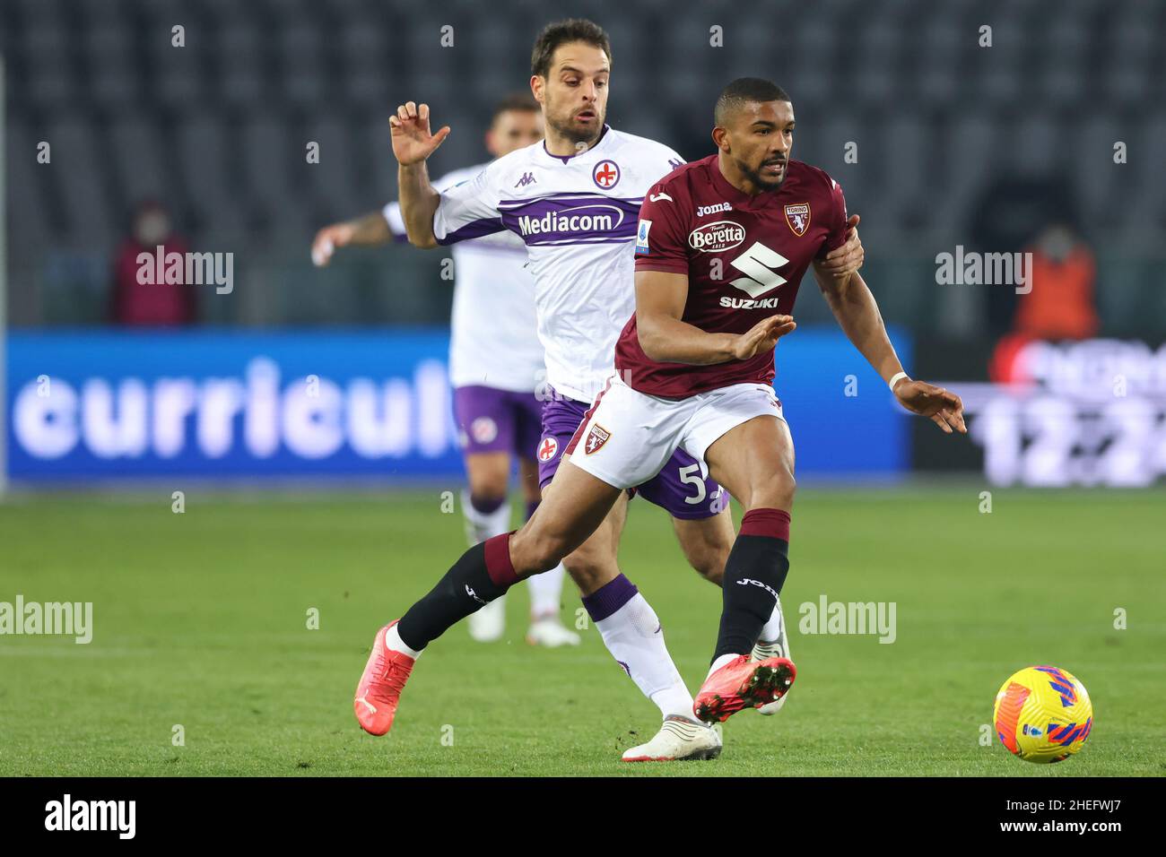 Turin, Italy, 10th January 2022. Gleison Bremer of Torino FC takes on ...