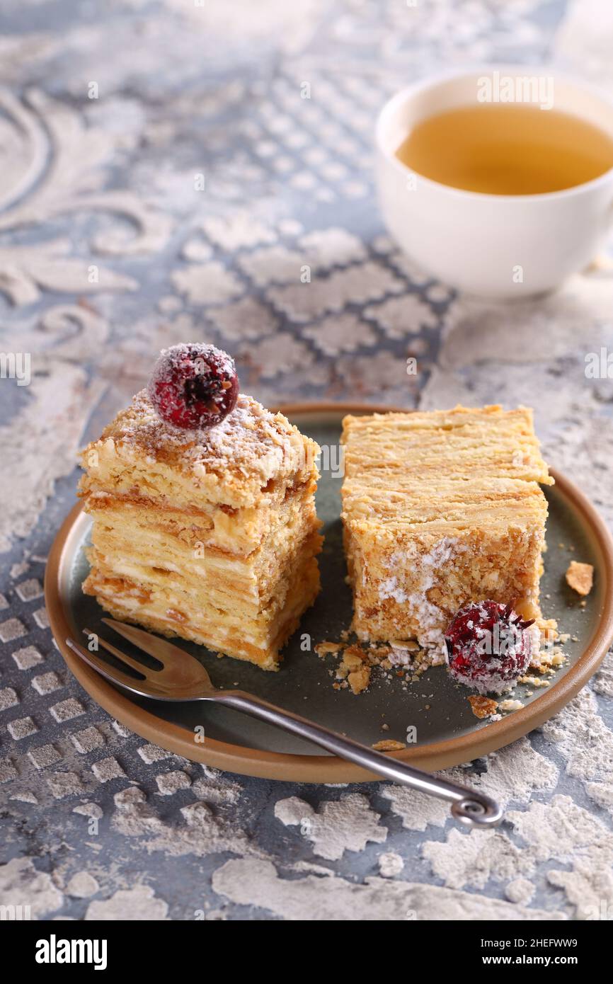 traditional puff cake napoleon dessert Stock Photo - Alamy