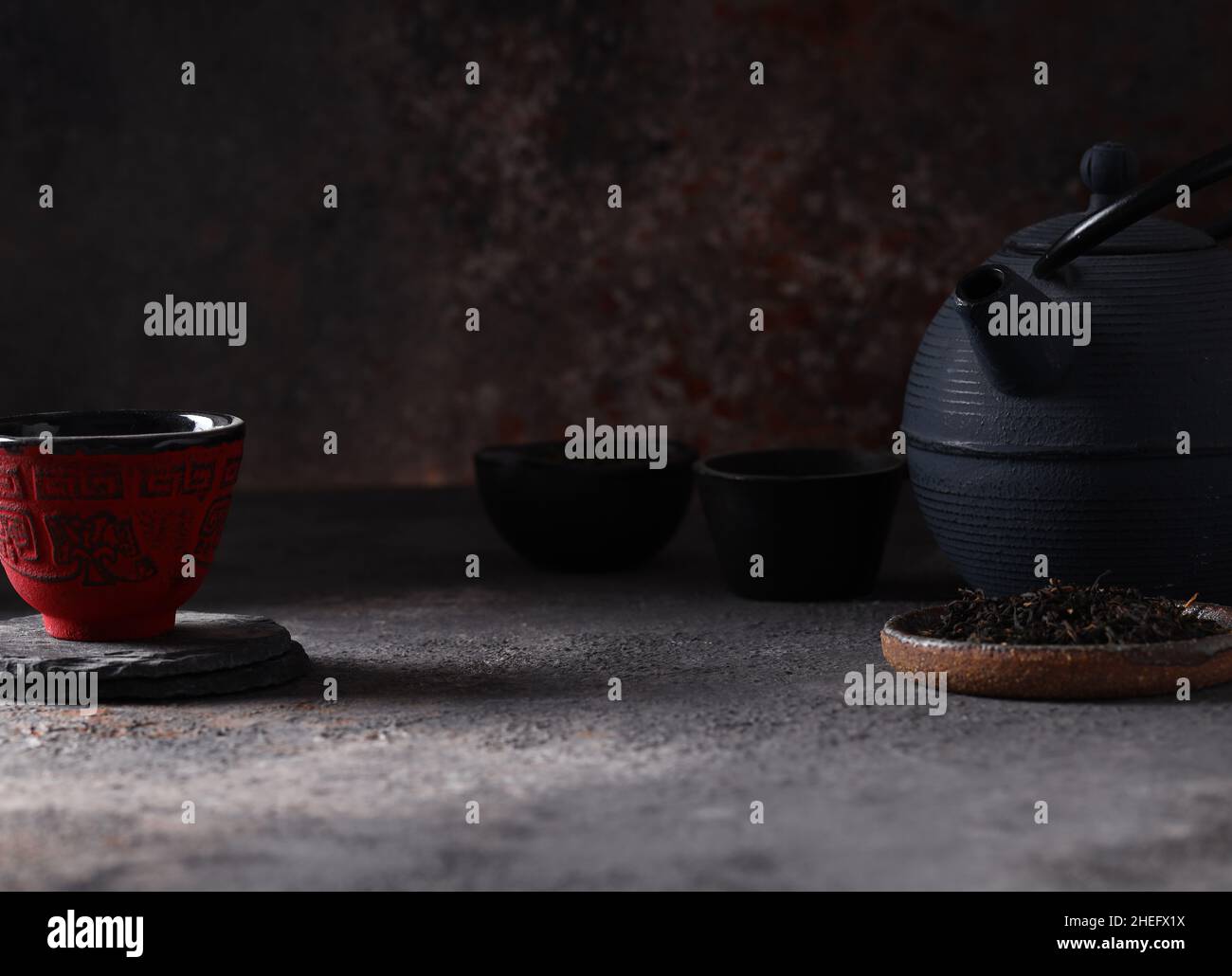 traditional tea ceremony on dark background Stock Photo - Alamy