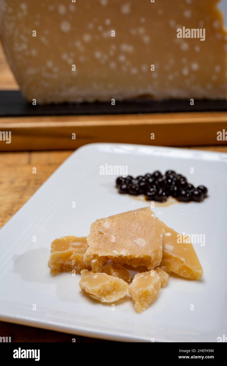 Tasting of 72 months very old Italian parmigiano-reggiano parmesan ...