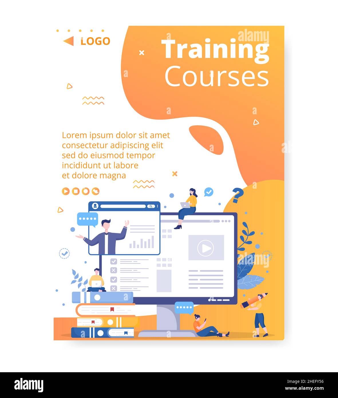 Business Online Training, Seminar or Courses Poster Template Flat ...