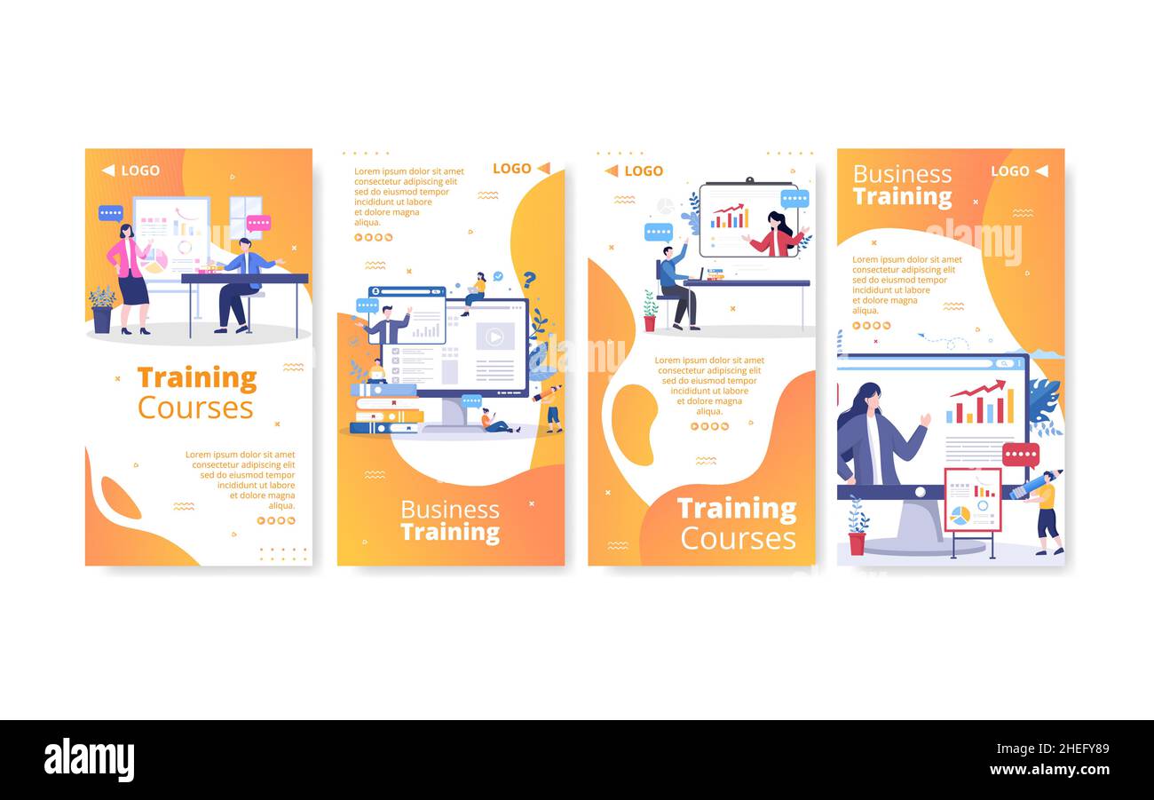 Business Online Training, Seminar or Courses Stories Template Flat ...