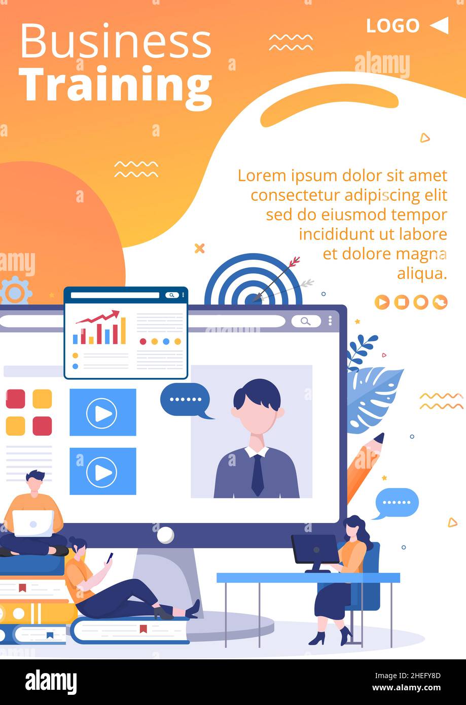 Business Online Training, Seminar or Courses Flyer Template Flat ...