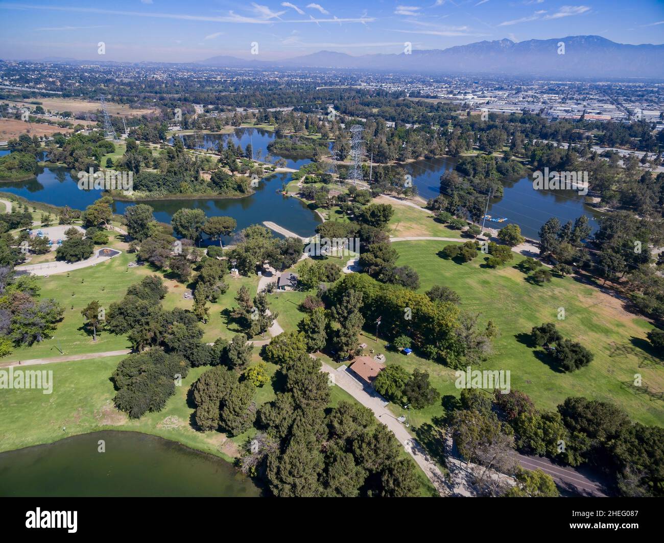 Sunny Aerial View Of Whittier Narrows Recreation At South El Monte Los