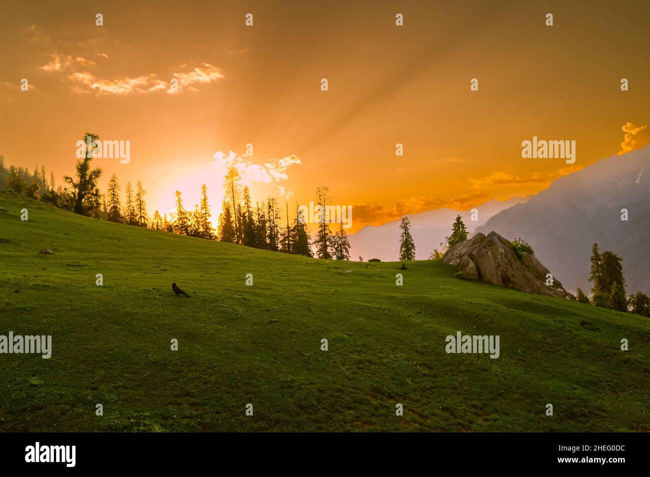 Sunset over the mountains. Beautiful Sunset view of Himalayan ...