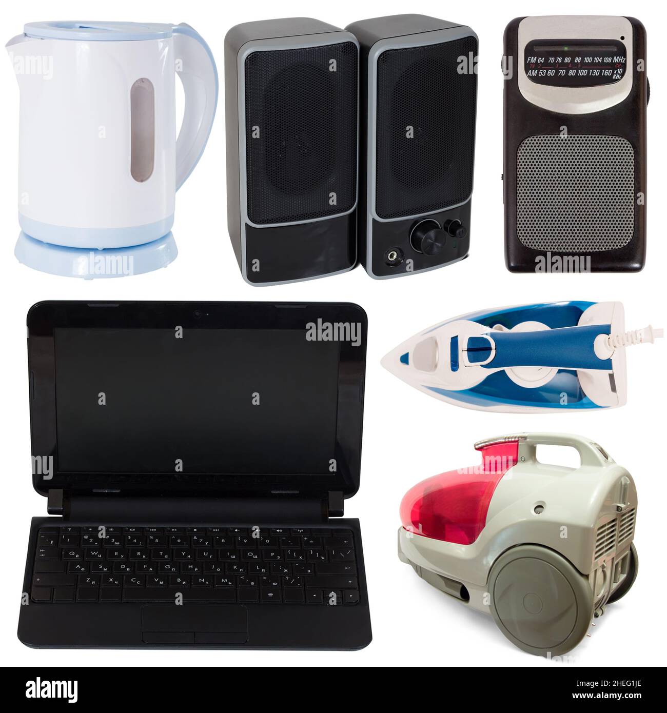 Assortment of household appliances isolated on white background Stock ...