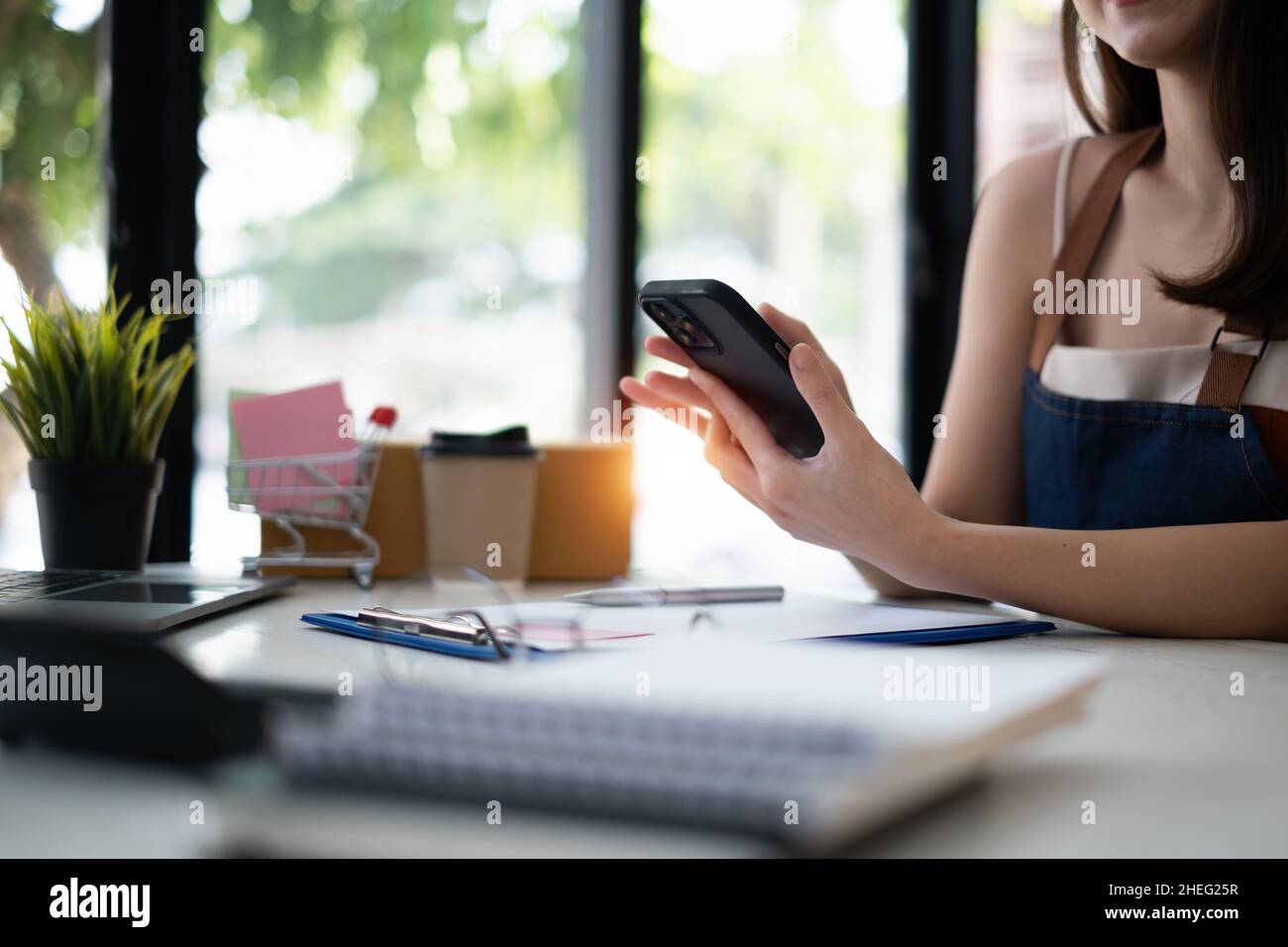 Business owner confirm address to send to customer orders talking by ...