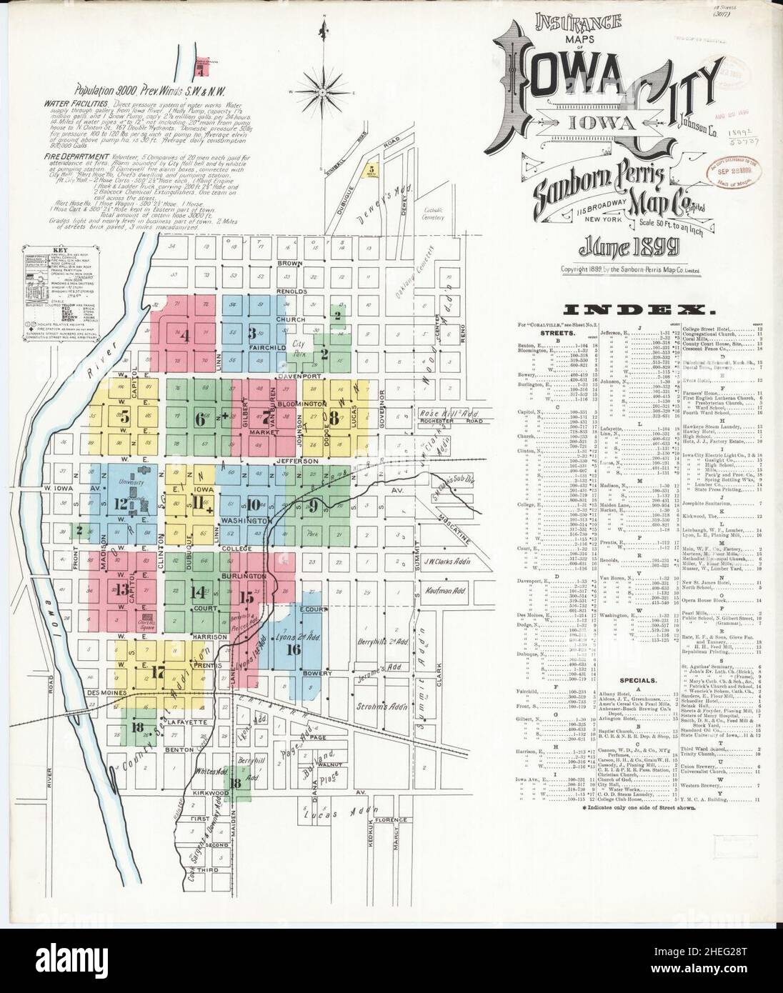 Sanborn Fire Insurance Map from Iowa City, Johnson County, Iowa Stock ...