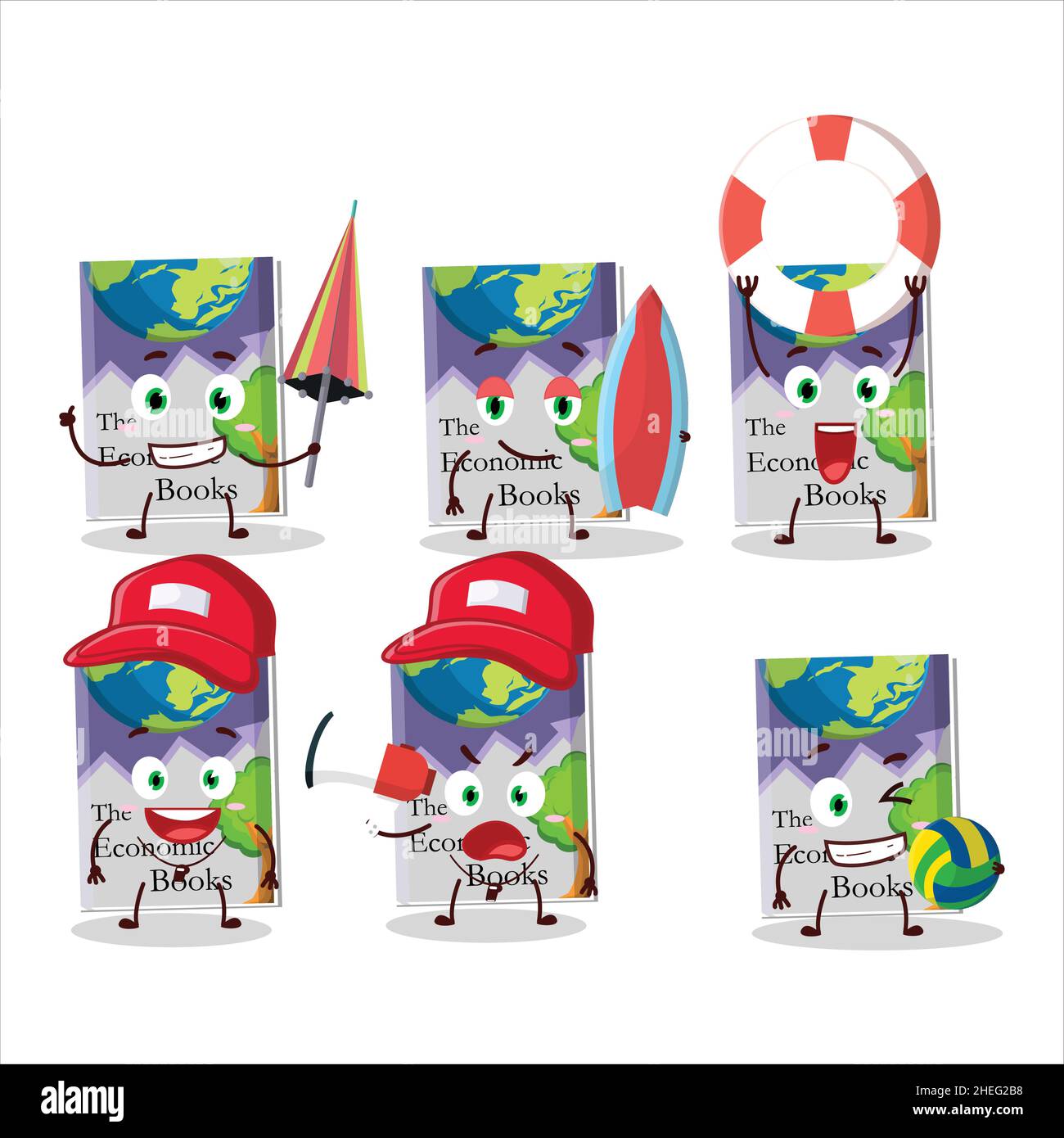 Happy Face economic books cartoon character playing on a beach. Vector ...