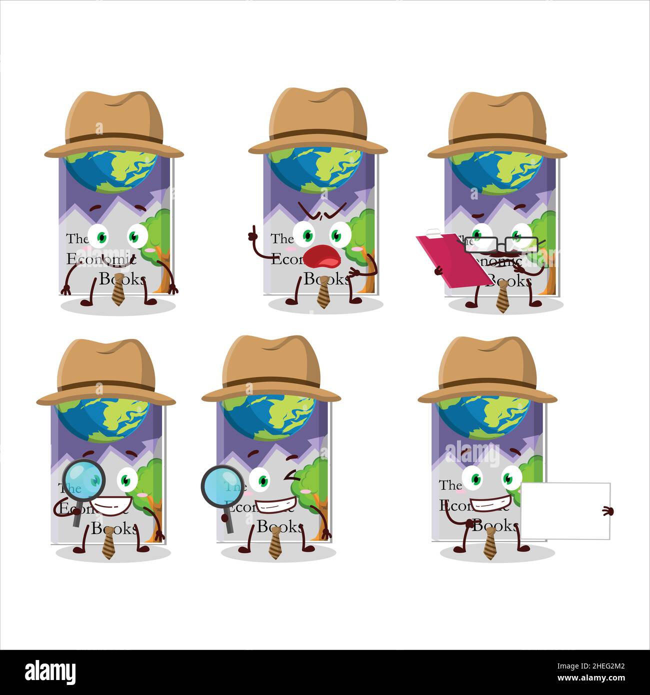 Detective economic books cute cartoon character holding magnifying ...