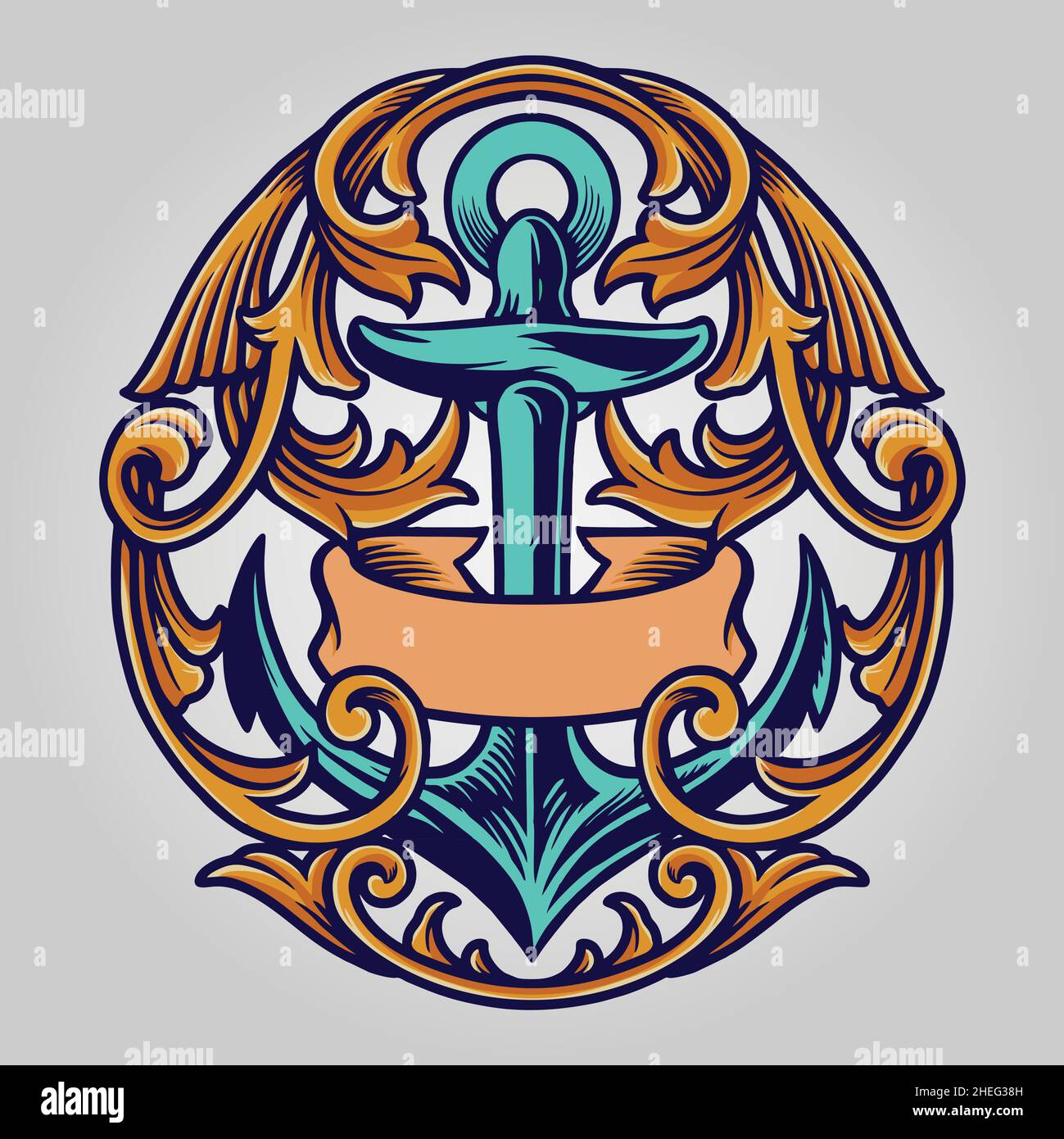 Anchor Gold Circle Calligraphy Ornaments Vector illustrations for your ...