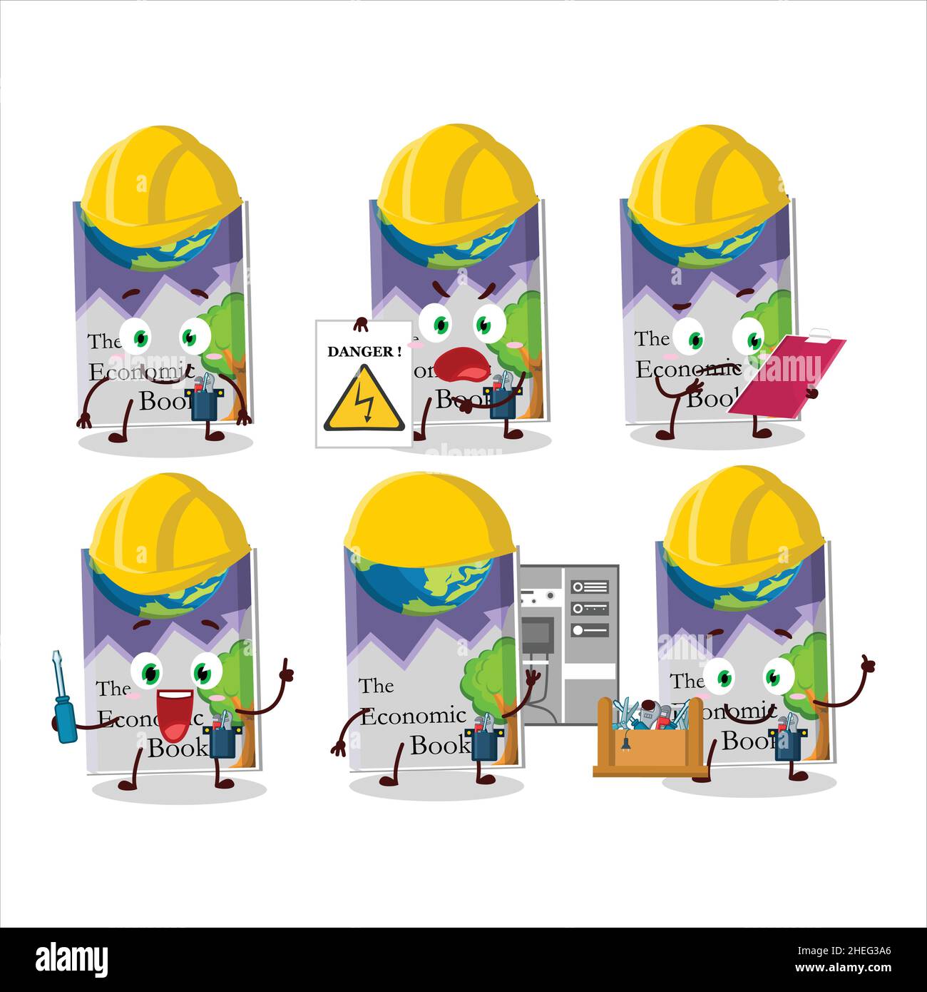 Professional Lineman economic books cartoon character with tools ...