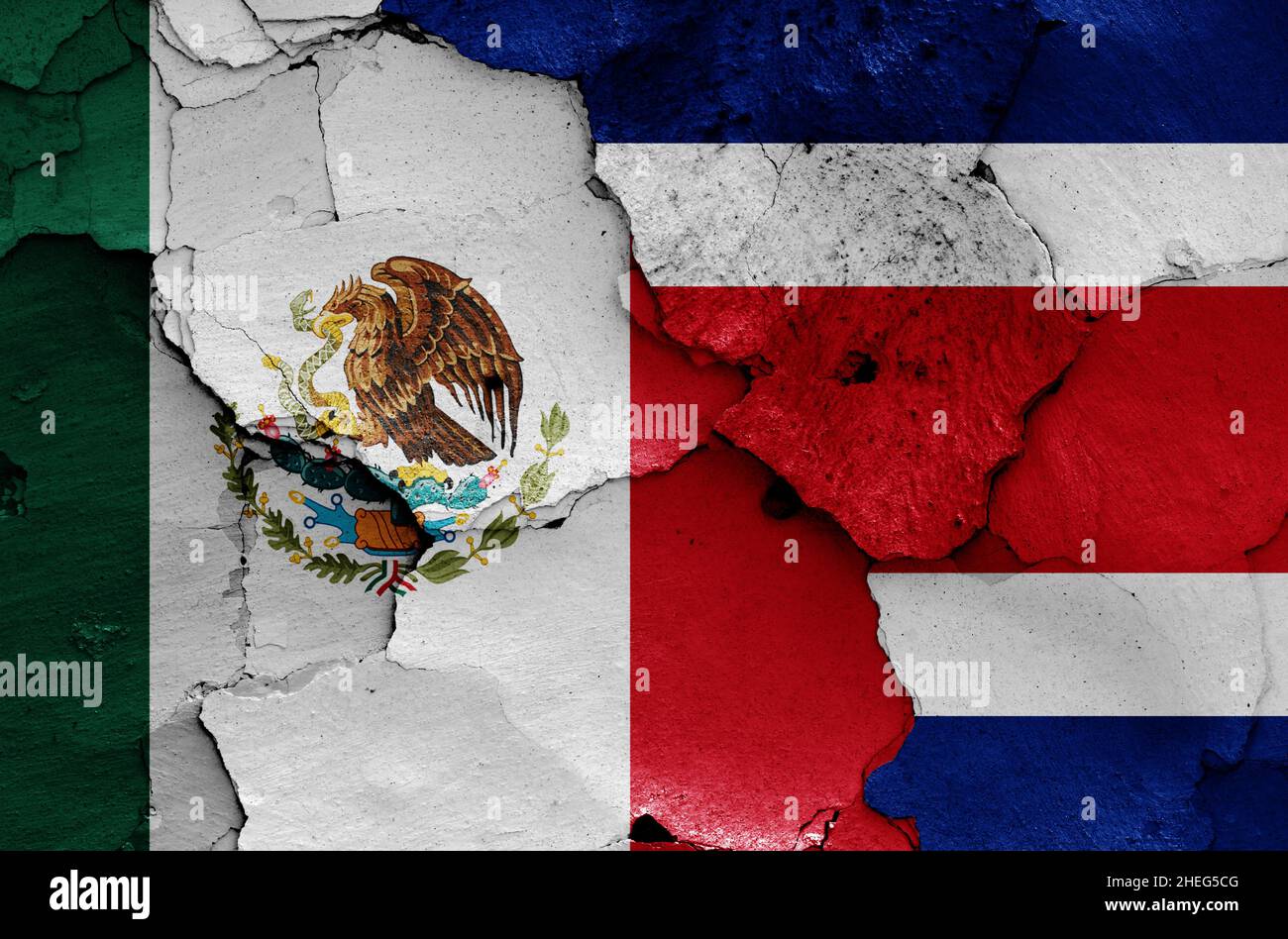 flags of Mexico and Costa Rica painted on cracked wall Stock Photo - Alamy