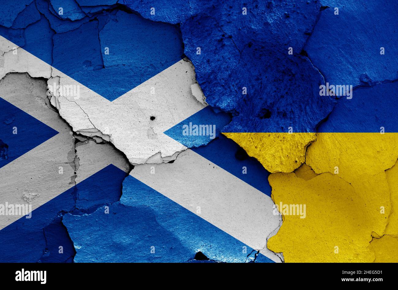 flags of Scotland and Ukraine painted on cracked wall Stock Photo - Alamy