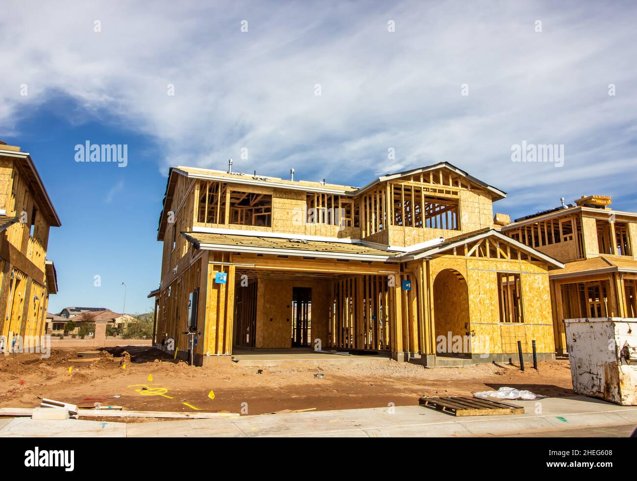 New Two Story House Under Construction In New Subdivision Stock Photo ...