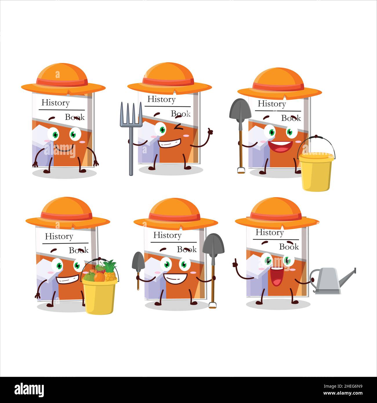 Farmer history books cute mascot character with fork. Vector ...