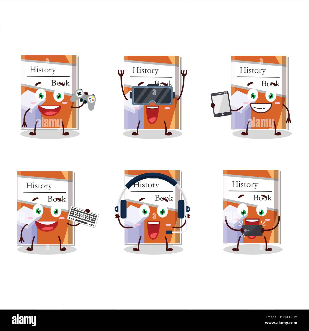 History books cartoon character are playing games with various cute ...