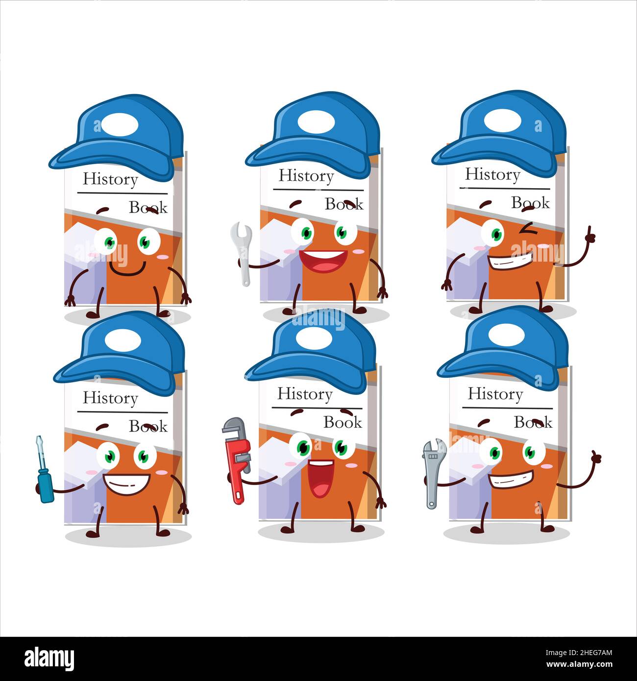 mechanic history books cute mascot character with pliers. Vector ...