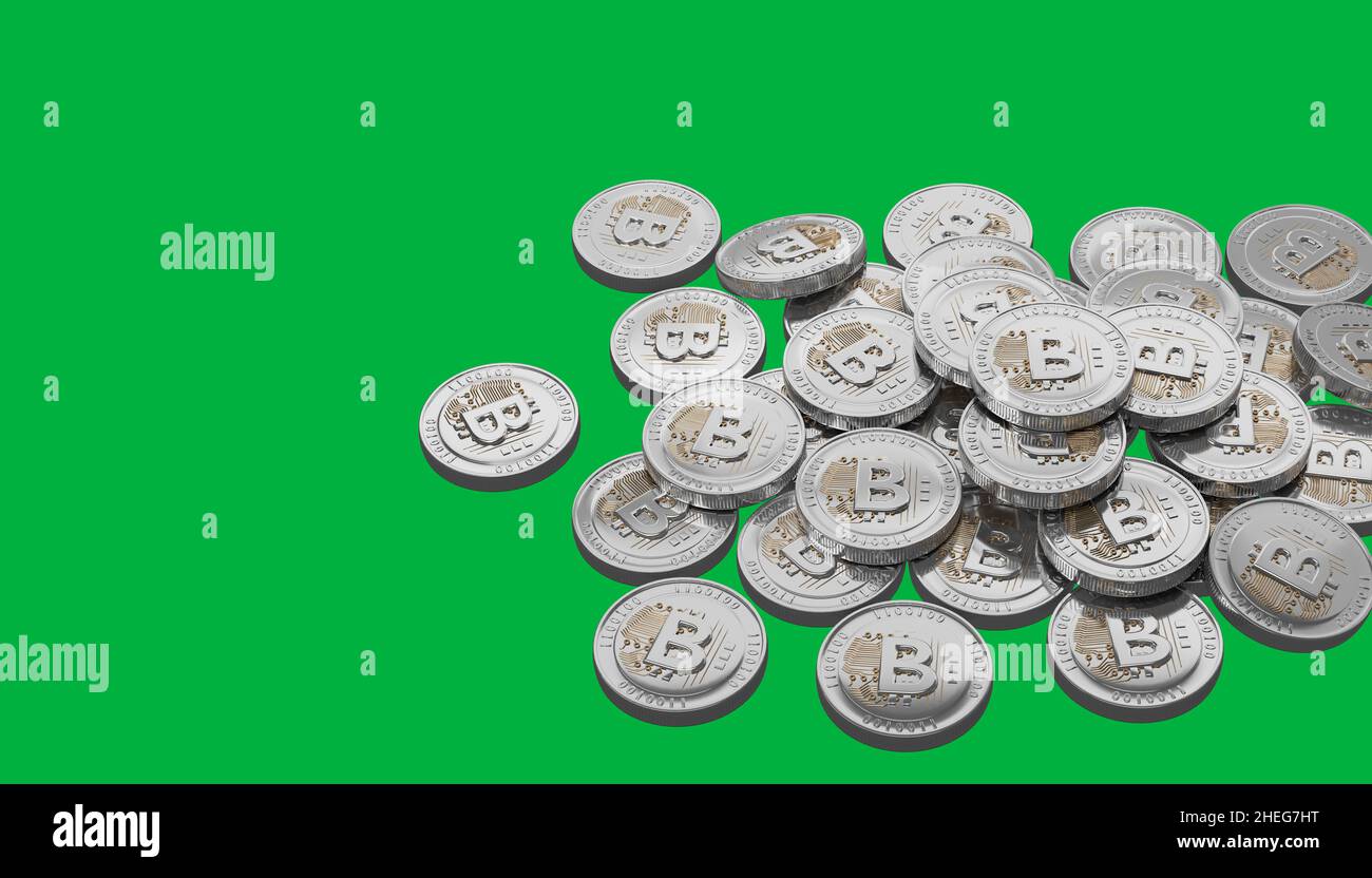 Bitcoin digital currency on green screen background , 3d rendering ...