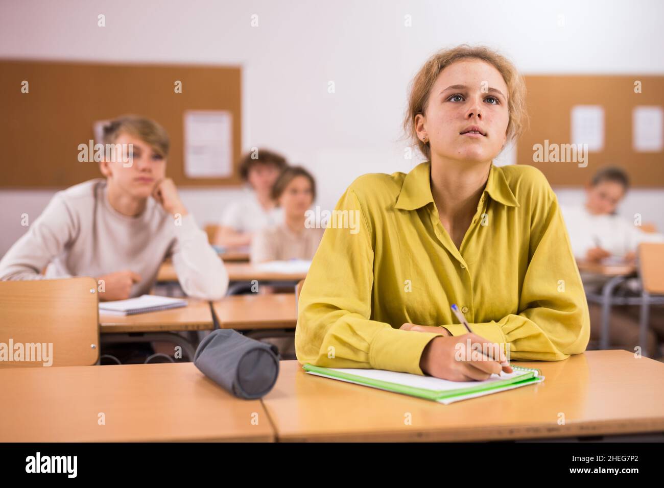 Teenage girl in classroom during lesson in school Stock Photo - Alamy