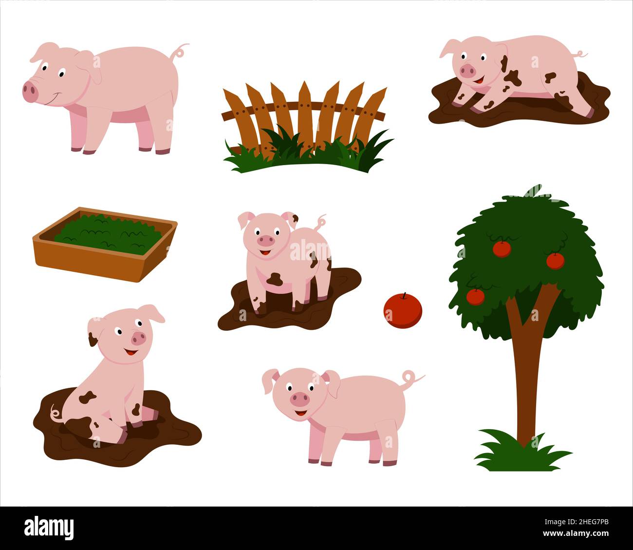 a set of vector illustrations of cute cartoon pigs. vector isolated on ...