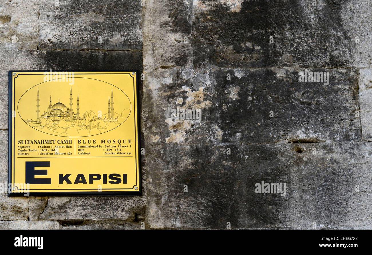 Signboard of the Blue Mosque in Istanbul, Turkey Stock Photo - Alamy