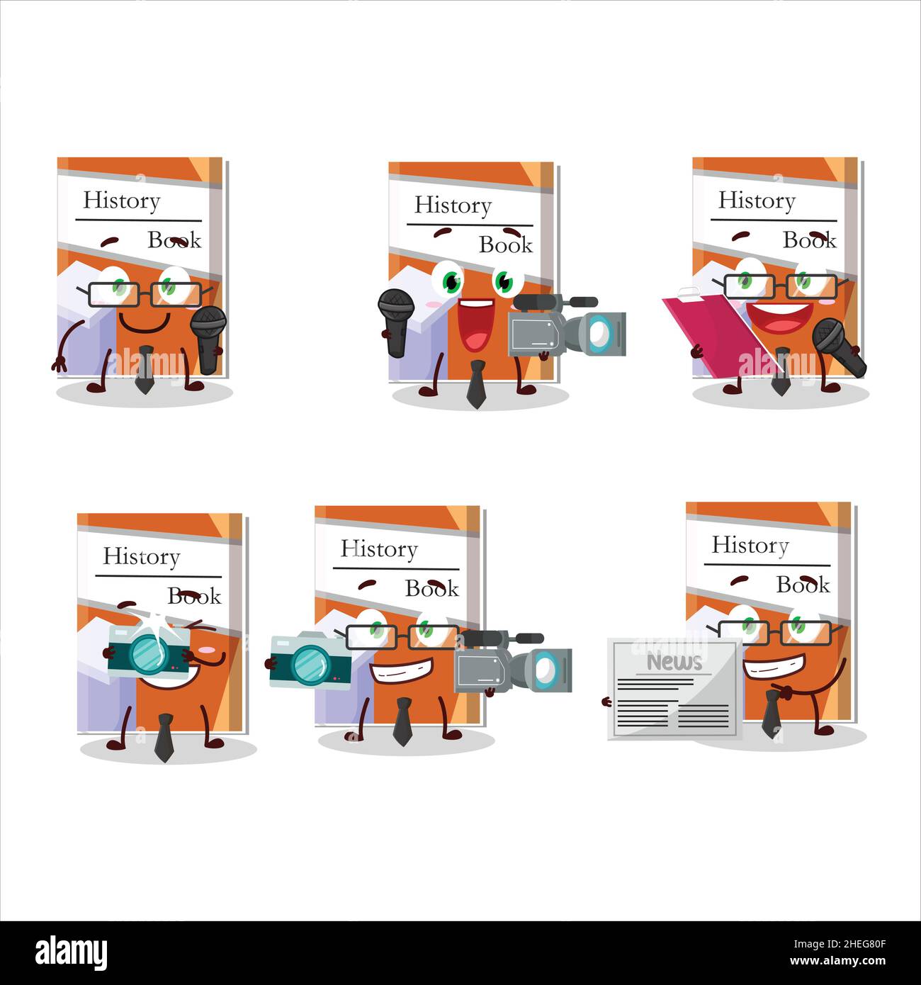 Character reporter history books cute mascot with microphone. Vector ...