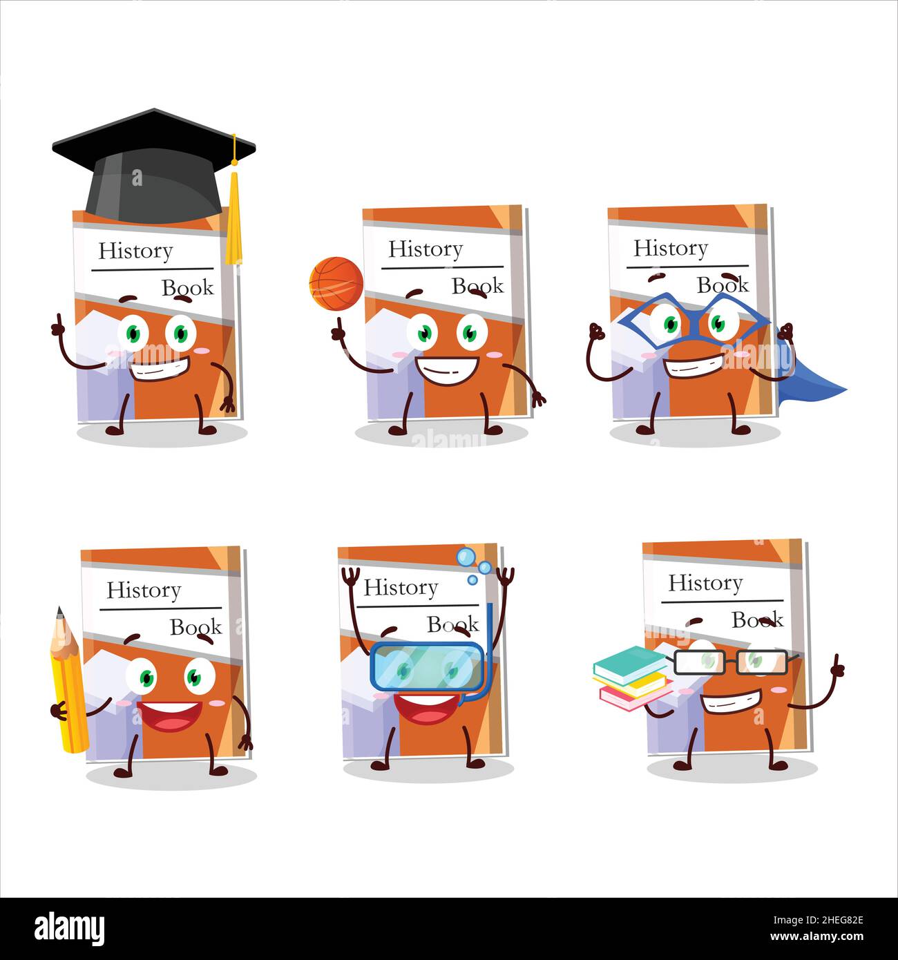 School student of history books cartoon character with various ...