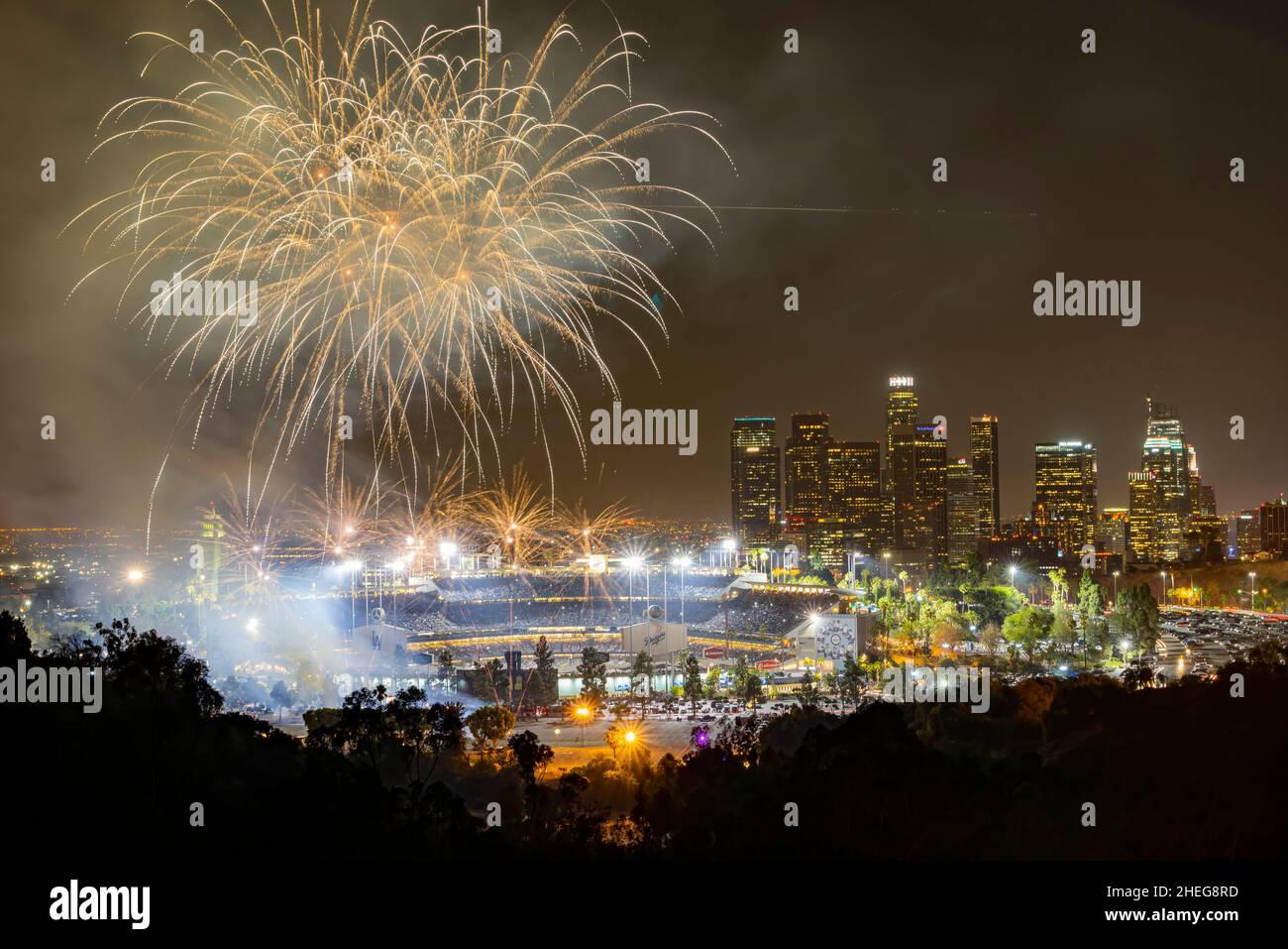 Los Angeles, JUL 29, 2016 - Beautiful fireworks over the famous Dodger ...